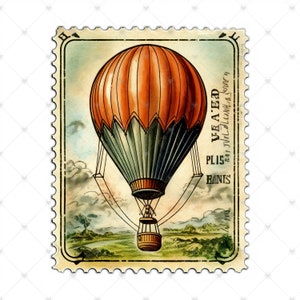 Vintage Hot Air Balloon Postage Stamps Clipart Bundle- 10 High Quality ...