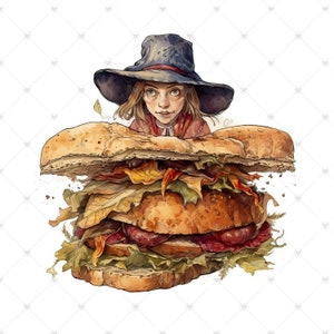 Witch With a Sandwich Clipart Bundle- 10 High Quality Watercolor Jpgs ...