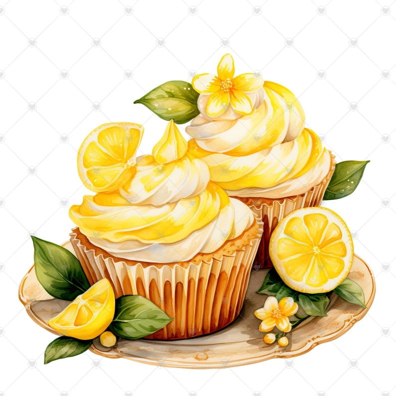 Lemon Cupcake Clipart Bundle 10 High Quality Watercolor Jpgs - Etsy