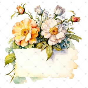 Torn Paper Page With Flowers Clipart Bundle- 10 High Quality Watercolor ...