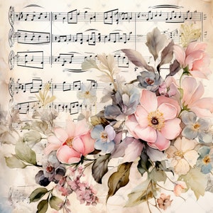 Vintage Music Sheet With Flowers JPG Clipart Bundle- Digital Download ...