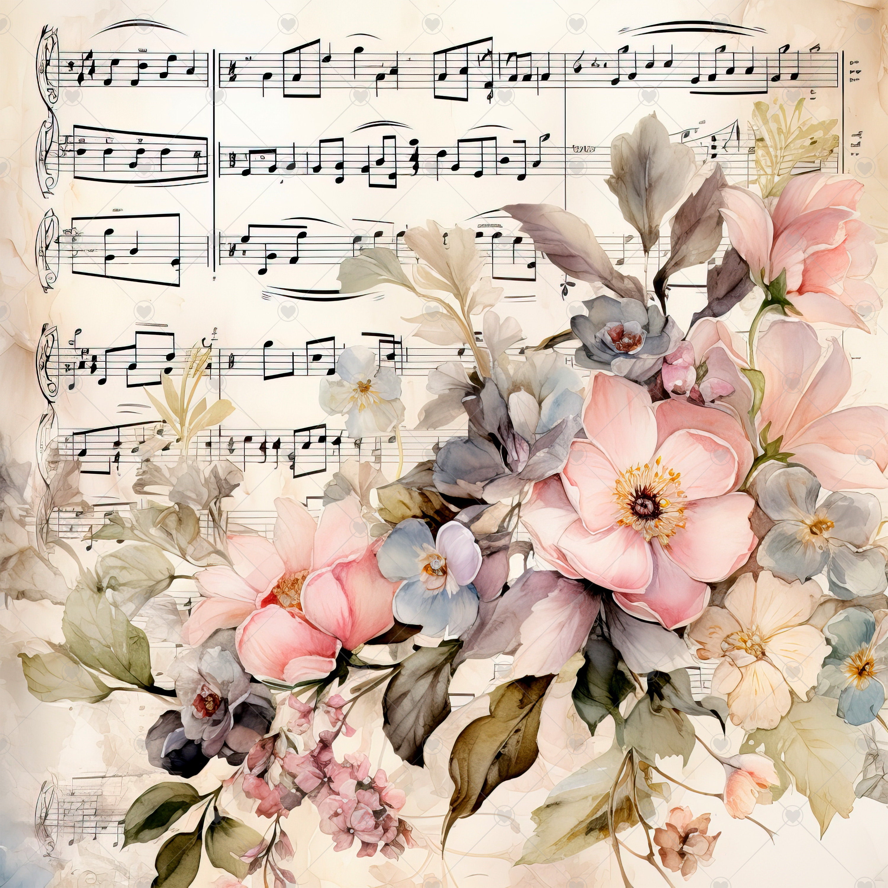 Vintage Music Sheet With Flowers Clipart Bundle 10 High - Etsy