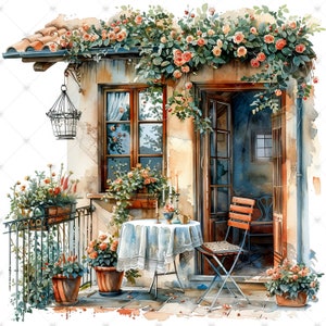 Old Cozy Italian Balcony With Table and Chairs Clipart Bundle- 10 High ...