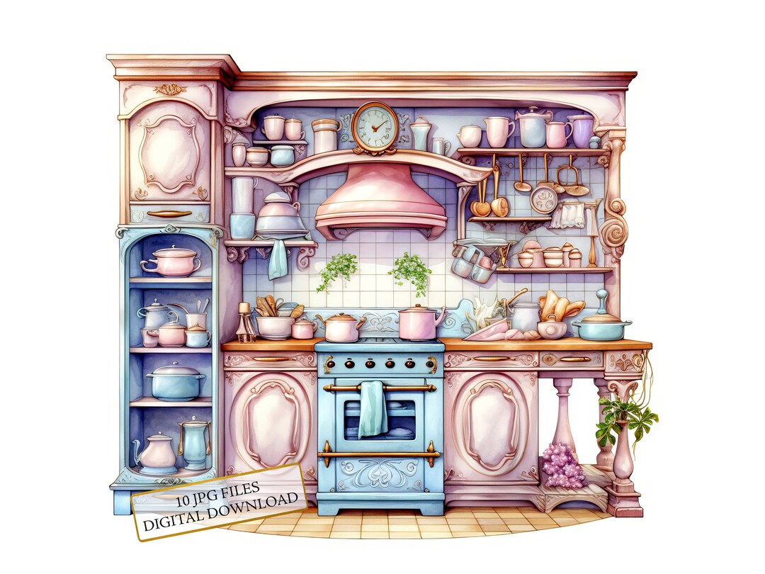 Princess' Kitchen Clipart Bundle 10 High Quality Watercolor Jpgs Fairy ...
