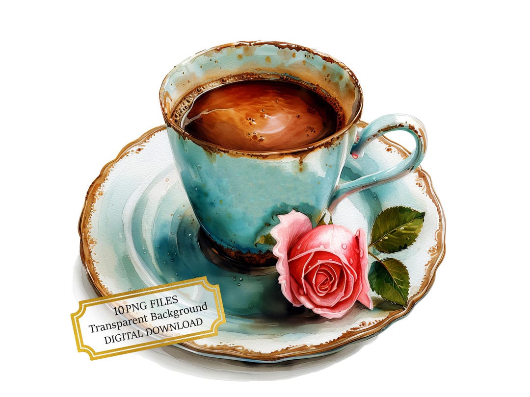 Vintage Cup of Coffee With Rose PNG Clipart Bundle- Digital Download - Etsy