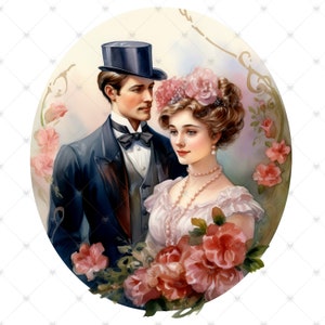 Floral Victorian Couple's Portrait Clipart Bundle- 10 High Quality ...