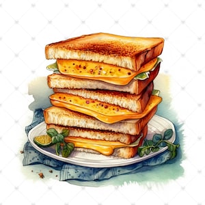 Grilled Cheese Sandwich Clipart Bundle- 10 High Quality Watercolor Jpgs ...