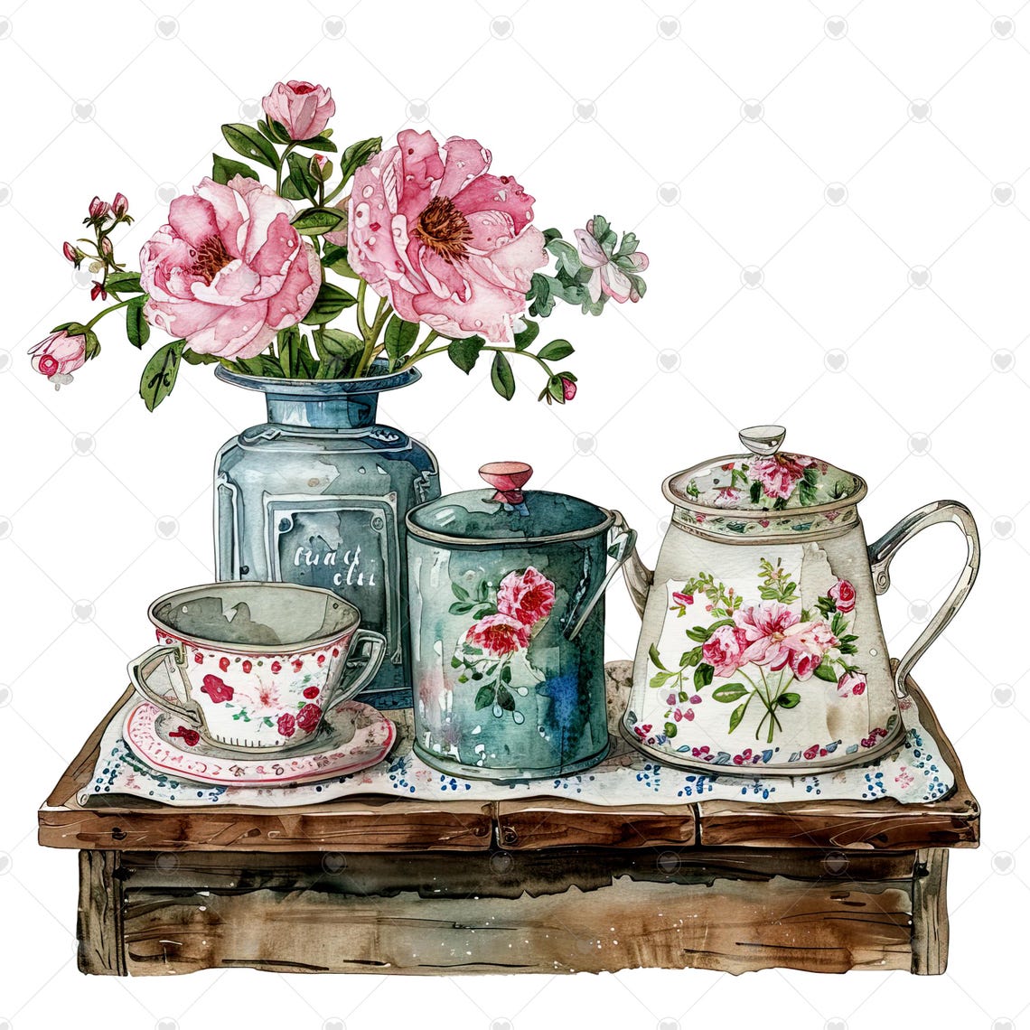 Floral Vintage Farmhouse Kitchen Cookware PNG Clipart Bundle- Digital ...