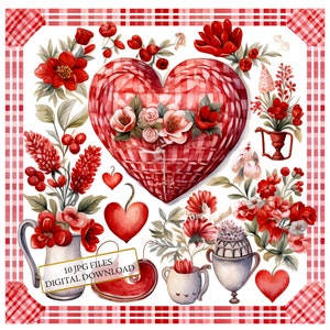 Red Vintage Tablecloth Clipart Bundle- 10 High Quality Watercolor Jpgs ...