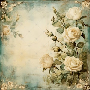 Shabby Chic Vintage White Roses Page Clipart Bundle 10 High Quality ...