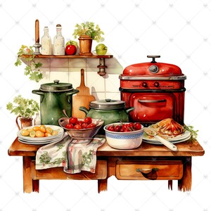 Retro Farmhouse Kitchen Cooking Clipart Bundle- 10 High Quality ...