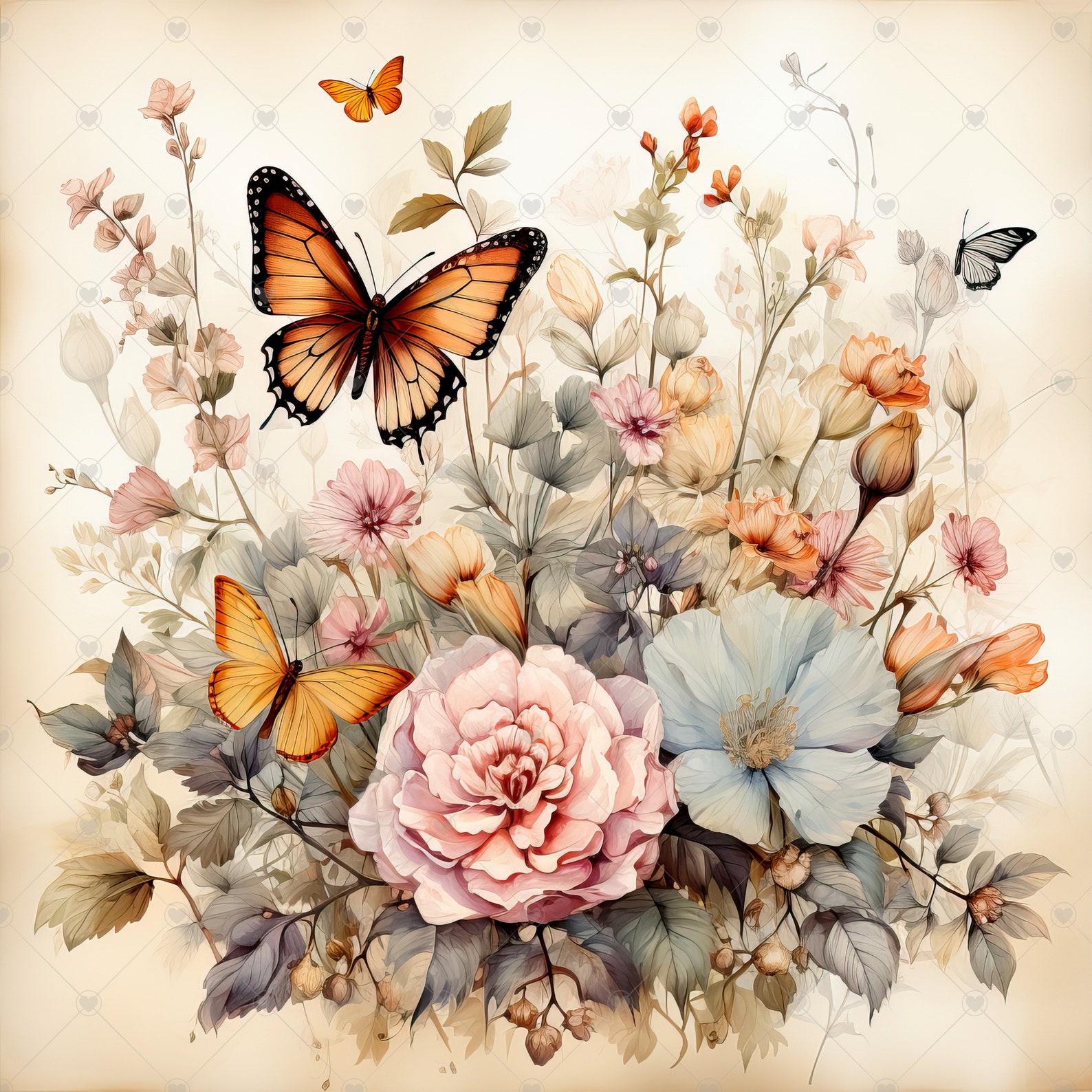 Shabby Chic Flowers and Butterflies Clipart Bundle-10 High Quality ...