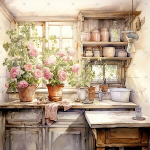 Quaint Kitchen With Purple Flowers Clipart Bundle- 10 High Quality ...