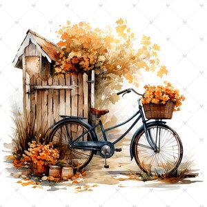 Bicycle in Autumn Street an Fall Leaves Clipart Bundle- 10 High Quality ...