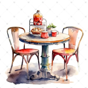 Table at a Cafe Clipart Bundle- 10 High Quality Watercolor Jpgs ...