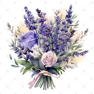 Lavender Bouquet Clipart Bundle- 10 High Quality Watercolor Jpgs ...