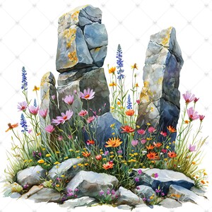 Wildflowers Garden With Stone Sculptures Clipart Bundle- 10 High ...