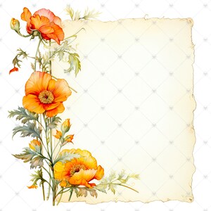 Torn Paper Page With Flowers Clipart Bundle- 10 High Quality Watercolor ...