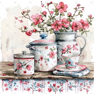 Floral Vintage Farmhouse Kitchen Cookware Clipart Bundle- 10 High ...