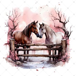 Horses in Love by a Floral Fence Clipart Bundle- 10 High Quality ...