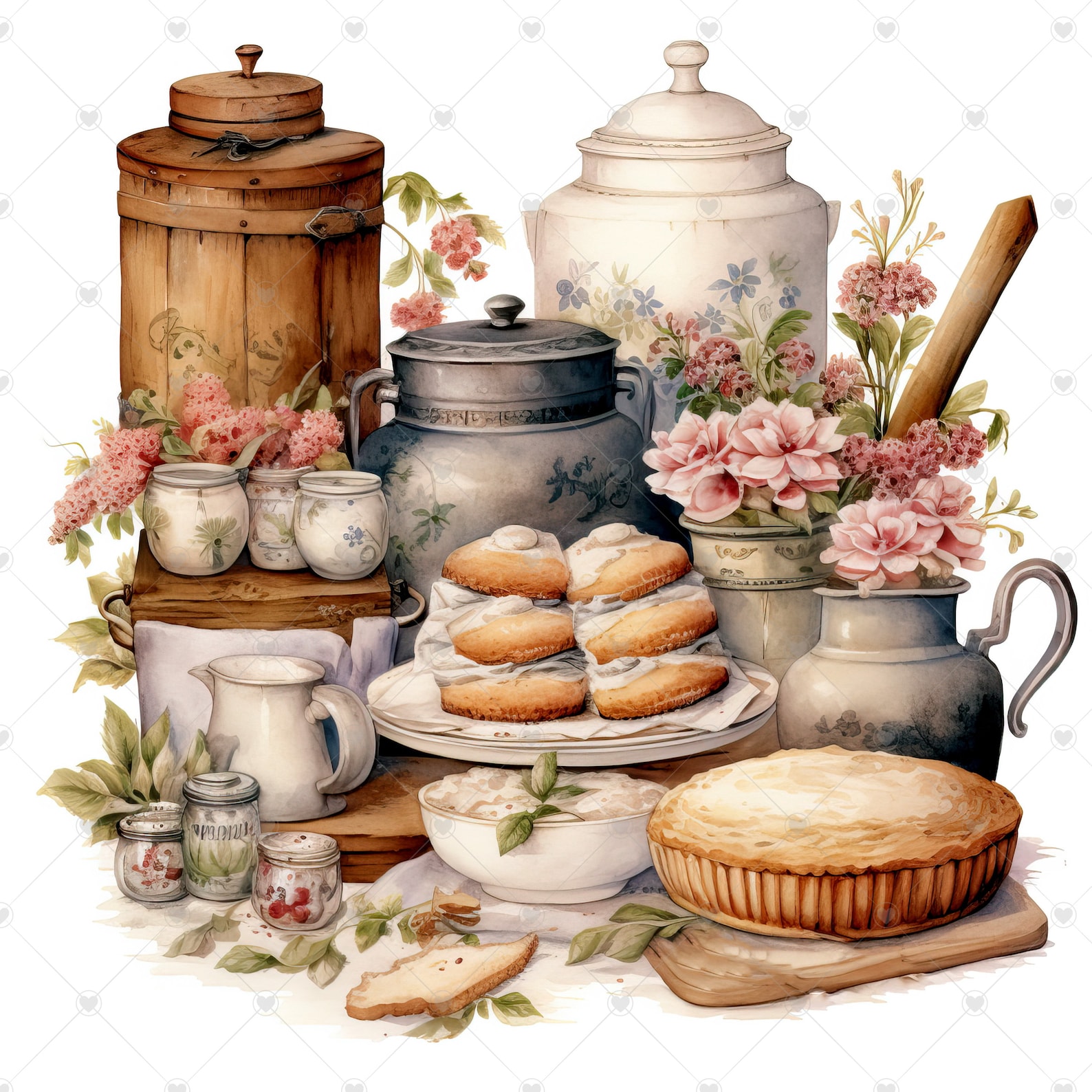 Vintage Baking Clipart Bundle 10 High Quality Watercolor Jpgs Kitchen ...