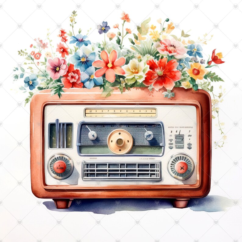 Retro Radio With Flowers Clipart Bundle 10 High Quality - Etsy