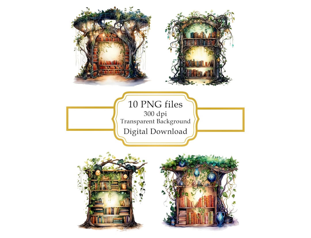 Enchanted Magical Forest Bookshelf PNG Clipart Bundle- Digital Download ...