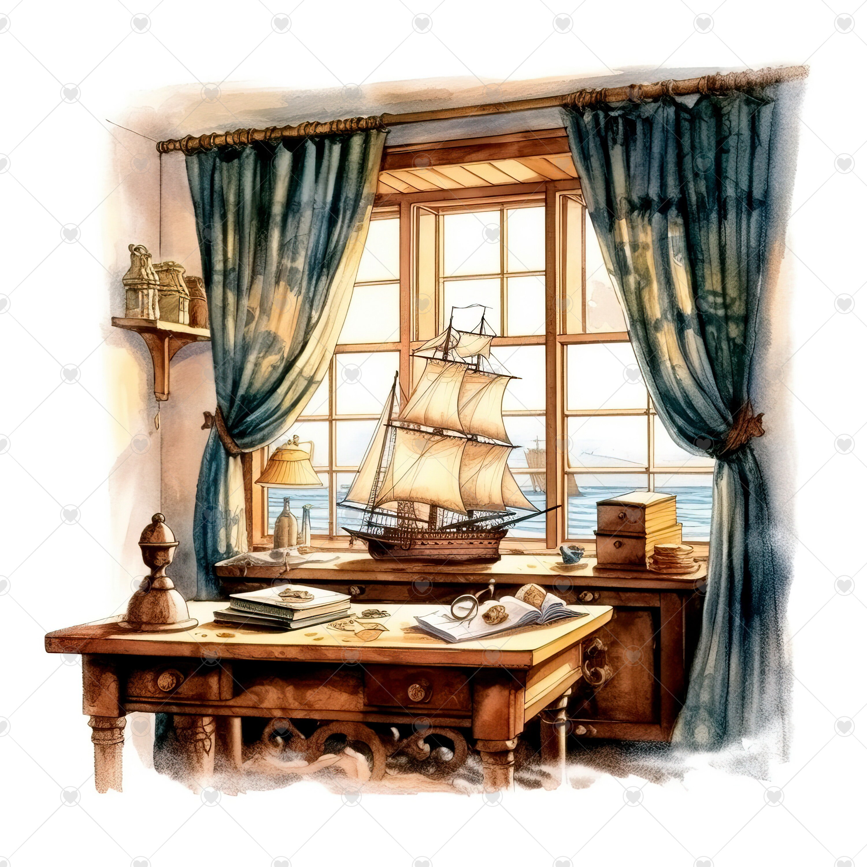Sailboat Miniature by the Study Room Window Clipart Bundle 10 - Etsy
