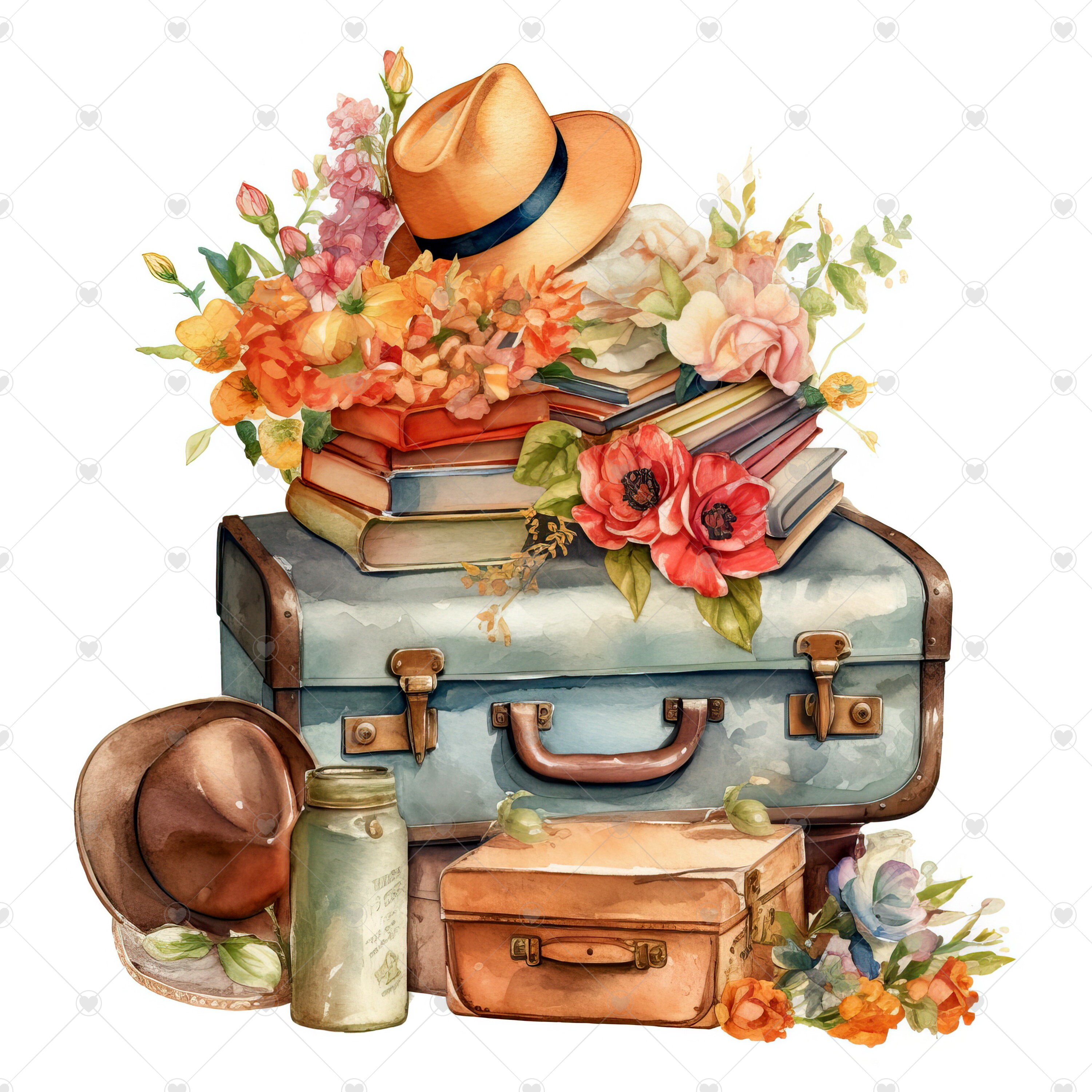 Vintage Travel Suitcases Clipart Bundle 10 High Quality - Etsy