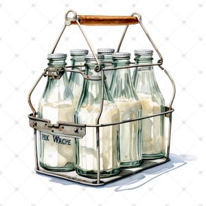 Vintage Freshly Brought Milk Bottles Clipart Bundle- 10 High Quality ...