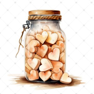 Jar of Heart Shaped Cookies Clipart Bundle- 10 High Quality Watercolor ...