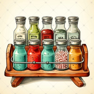 Retro Spice Rack Clipart Bundle- 10 High Quality Watercolor Jpgs ...