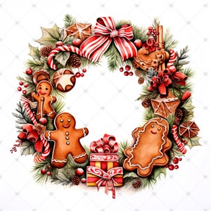 Christmas Gingerbread Wreath Clipart Bundle- 10 High Quality Watercolor ...