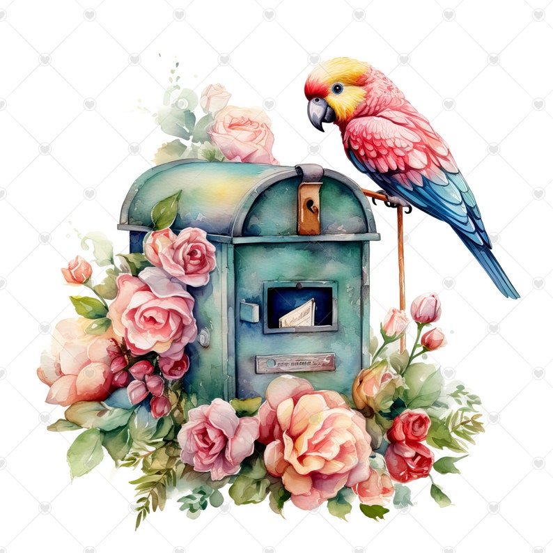 Vintage Floral Mailbox With a Parrot Clipart Bundle 10 High - Etsy