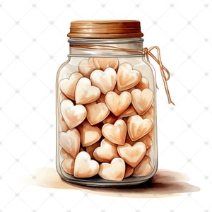 Jar of Heart Shaped Cookies Clipart Bundle- 10 High Quality Watercolor ...