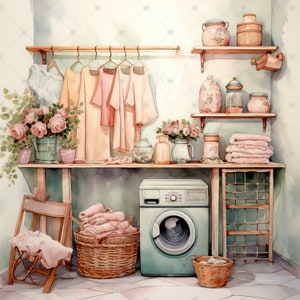Retro Laundry Room Clipart Bundle- 10 High Quality Watercolor Jpgs ...
