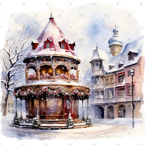 Winter Festive Village Square Scenery Clipart Bundle 10 High Quality ...