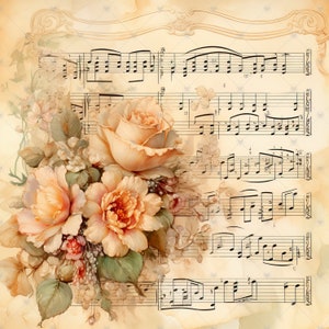 Vintage Music Sheet With Flowers Clipart Bundle- 10 High Quality ...