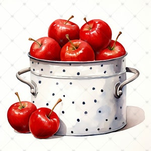 Fresh Apples in Retro Polka Dot Enamel Pot Clipart Bundle 10 High ...