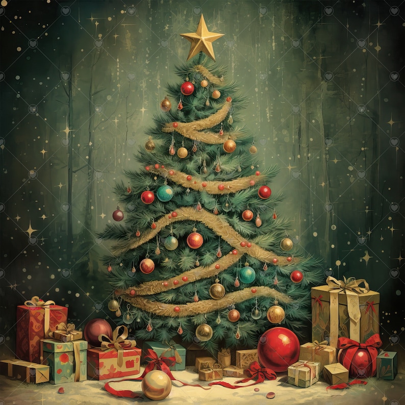 Vintage Christmas Tree Clipart Bundle 10 High Quality Jpgs - Etsy