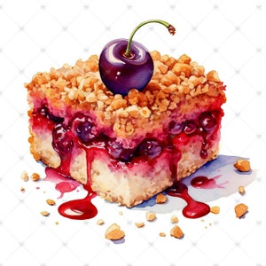 Cherry Crumble Cake Clipart Bundle- 10 High Quality Watercolor Jpgs ...