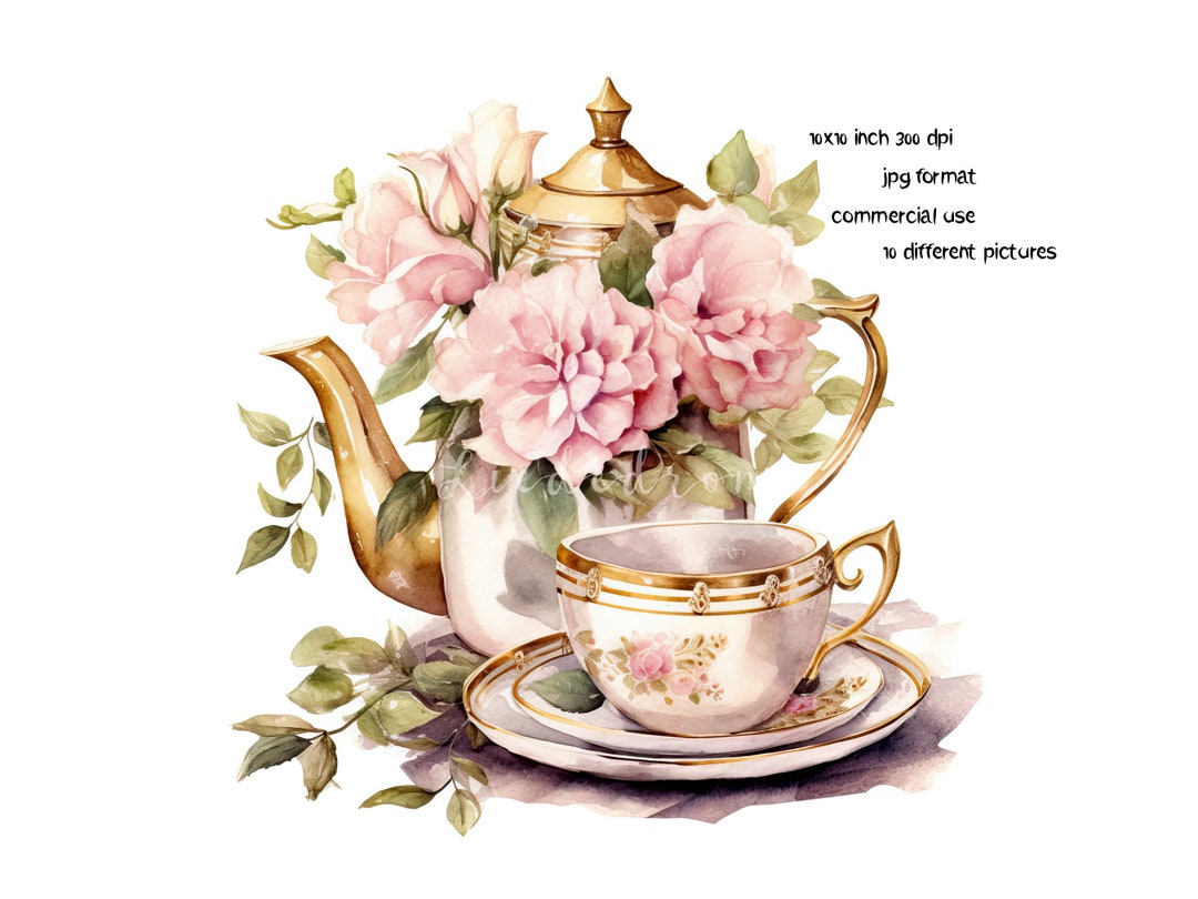 Tea Time With Roses Clipart Bundle 10 High Quality Watercolor - Etsy ...