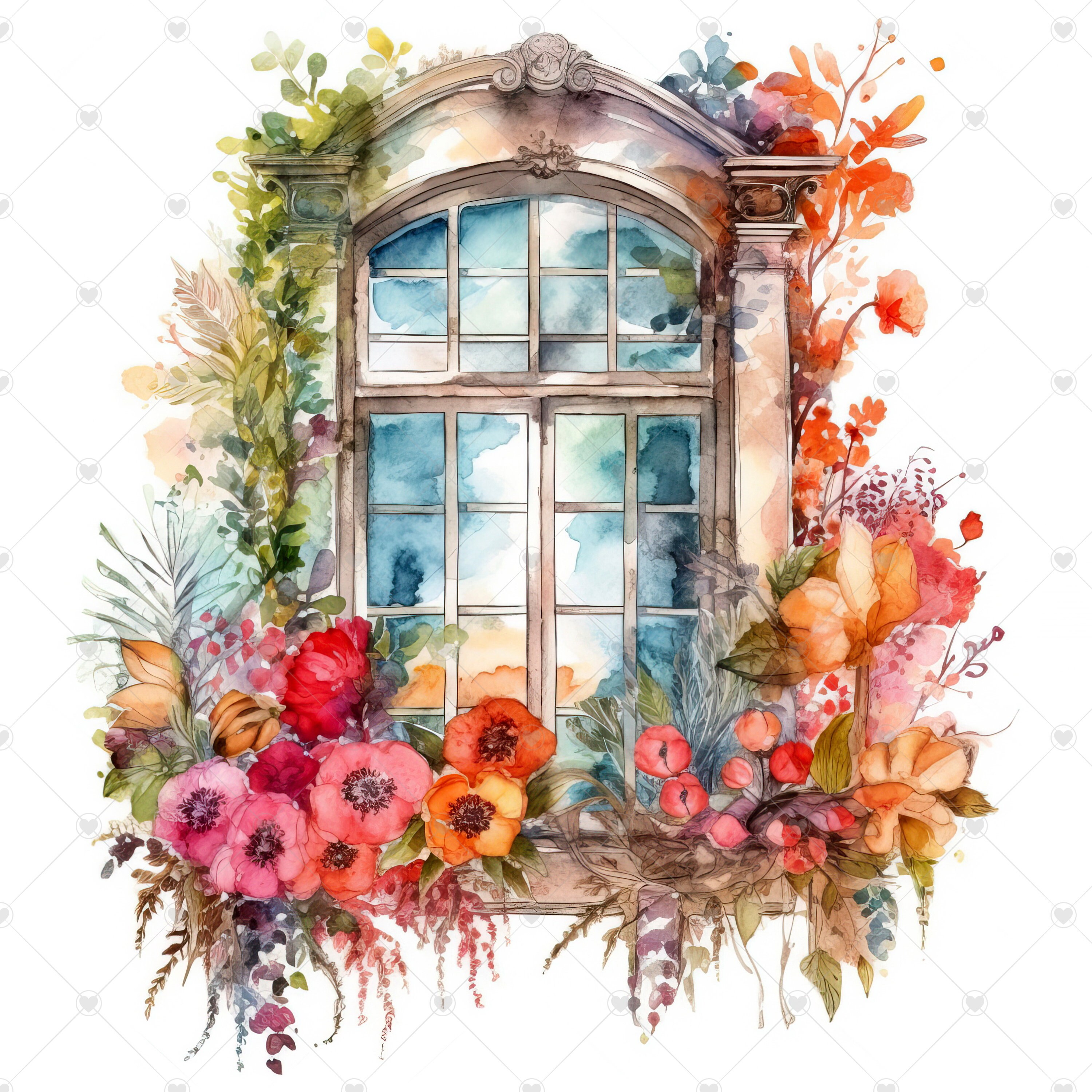 Spring Window Clipart Bundle 10 High Quality Watercolor Jpgs - Etsy