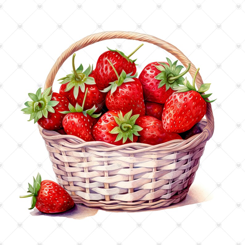 Strawberry Basket Clipart Bundle 10 High Quality Watercolor - Etsy