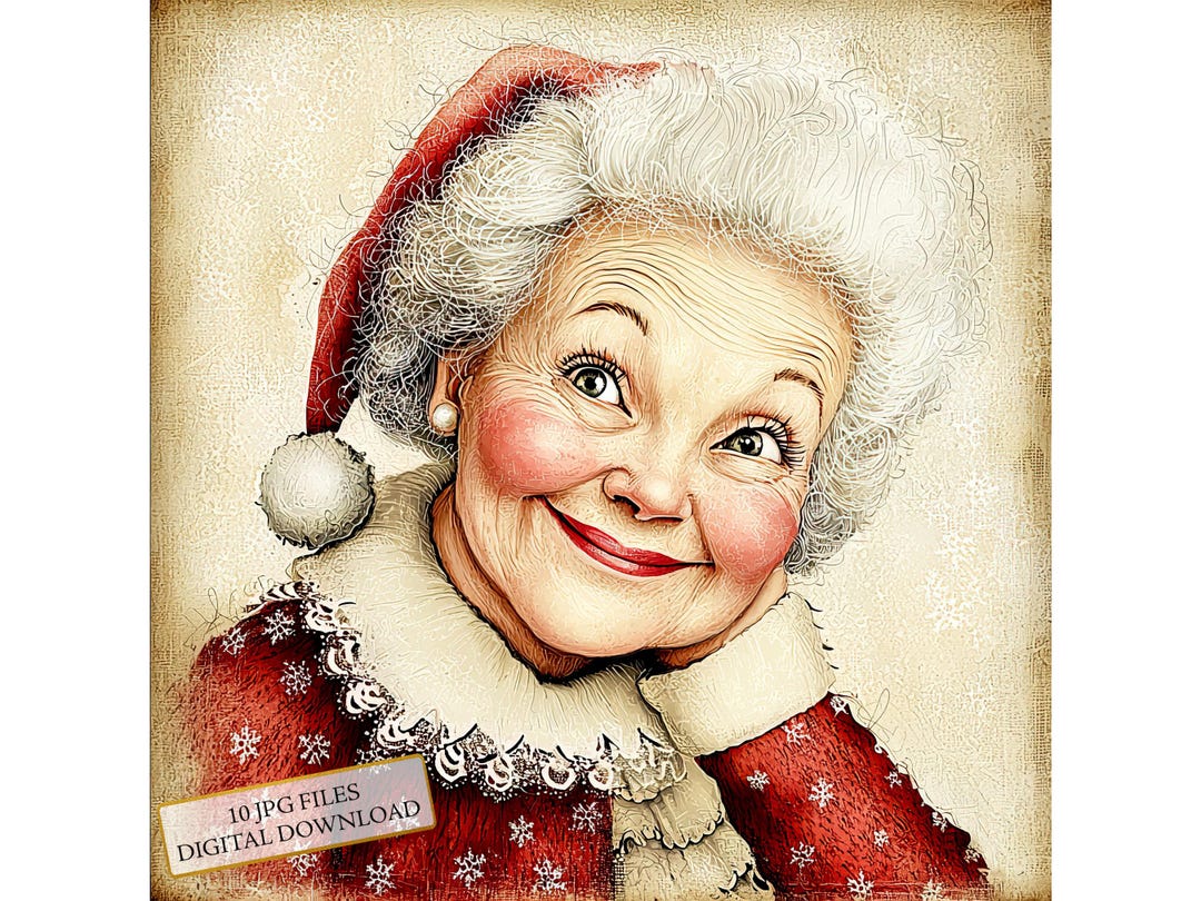 Adorable Mrs Claus Smiling Clipart Bundle- 10 High Quality Watercolor ...