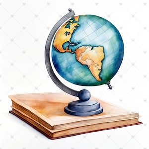Globe on Books Clipart Bundle- 10 High Quality Watercolor Jpgs- School ...