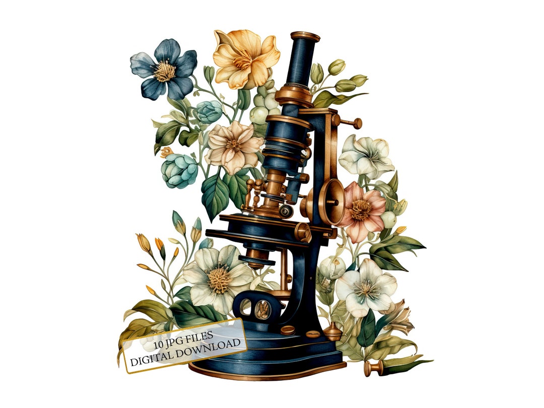 Vintage Microscope With Flowers Clipart Bundle- 10 High Quality ...