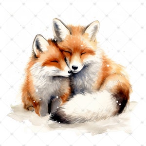 Adorable Fox Couple Cuddled up in Winter JPG Clipart Bundle- Digital ...