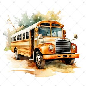 School Bus Clipart Bundle- 10 High Quality Watercolor Jpgs- Back to ...