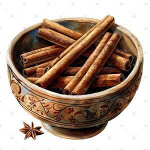 Cinnamon Sticks in a Bowl Clipart Bundle 10 High Quality Watercolor ...